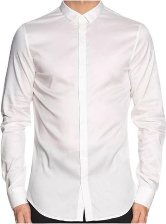 A|X Armani Exchange Mens Long Sleeve Ultra Stretch Lyocell Button Down Shirt. Slim Fit. White,XS