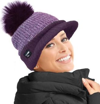 RockJock Mesdames Molleton Chaud doubl&eacute; en Maille Casquette Beanie Baseball avec Detachable Pom Fausse Fourrure Pomp&eacute;e Porter avec ou sans-Taille Unique-Violet