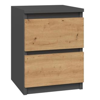 Hucoco Hucoco - aster T2 - Table de chevet 2 tiroirs style moderne - 40x30x30 cm - Table de nuit - Meuble dappoint Gris anthracite&Ch&ecirc;ne