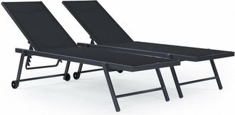 Habitat et Jardin Lot de 2 bains de soleil textil&egrave;ne aluminium Jolia - Gris fonc&eacute; / Noir