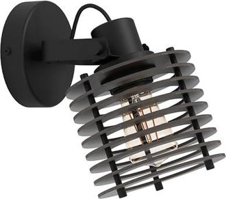 Eglo Wandlampe Segovia, Wandleuchte für innen mit schwenkbarem Spot, Wandspot aus Metall und Holz in Schwarz, Wand Lampe für Wohnzimmer und Flur, E27 Fassu