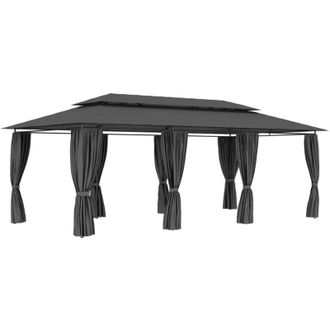 vidaXL Vidaxl - Belv&eacute;d&egrave;re avec rideaux 600x298x270 cm Anthracite