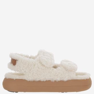 Moon Boot Womens Shearling Sandals With Thick Sole White