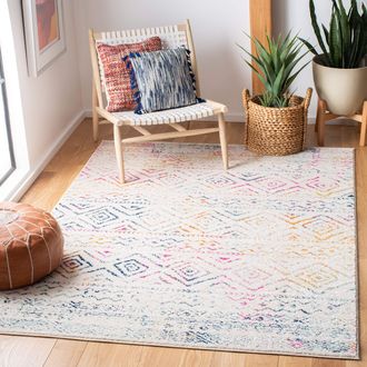 Safavieh Boho Teppich f&uuml;r Wohnzimmer, Esszimmer, Schlafzimmer - Tulum Collection, Kurzer Flor, Elfenbein und Fuchsia, 122 X 183 cm