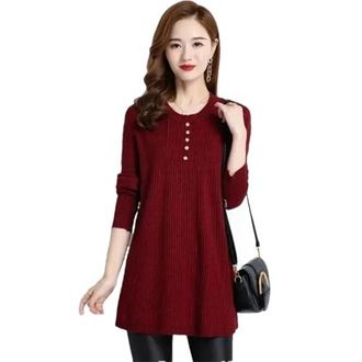 Generic Pull tricoté à manches longues et col rond pour femme, Rouge, 4XL