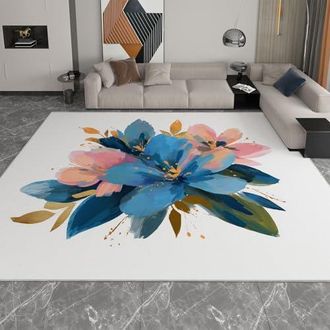 Generic Tapis Lavable Abstrait Floral Minimalisme Feuilles, Paillasson &agrave; Poils Bas Antid&eacute;rapant Doux pour Salon Chambre &agrave; Coucher Maison Bureau entr&eacute;e Cuisine