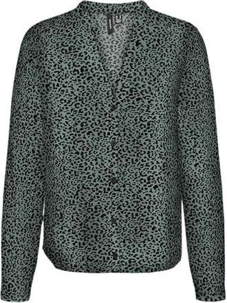 Vero Moda Vmmerve Ls T-Shirt JRS Boo Manches Longues, Vert Chinois/AOP : l&eacute;opard, S Femmes