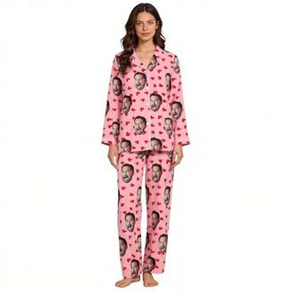 Generic Ensemble de pyjama personnalis&eacute; pour femme avec photo - Impression personnalisable de famille et danimaux domestiques, manches longues en soie de lait