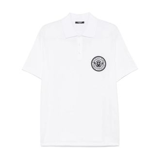 Balmain Baumwollpolohemd mit M&uuml;nz-Print - - Tops - Herren - Wei&szlig; - XL
