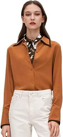 LilySilk Chemise Basique Soie pour Femme Blouse Classique Couleur Contrastée Caramel M