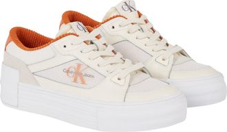 Calvin Klein Jeans Damen Vulcanized Sneaker Bold Vulc Flat Laceup Schuhe, Elfenbein (Bright White/Creamy White/Sun Baked), 39