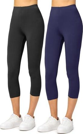 Merry Style Lot de 2 Leggings Femme 3/4 Confortable Viscose Pantacourt Femme Tenue Sport Femme Short Cycliste MS10-144 (Noir/Bleu Marine, M)