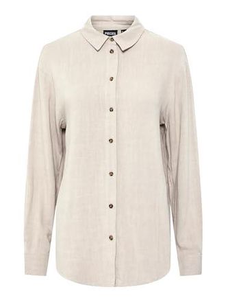 Pieces Pcvinsty LS Noos BC T-Shirt Chemise, Cr&egrave;me, L Femme