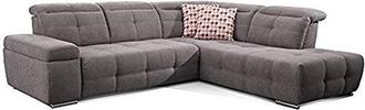 Cavadore Ecksofa Mistrel mit Ottomanen rechts / Große Eck-Couch im modernen Design / Inkl. verstellbare Kopfteile / 269 x 77 x 228 / Grau