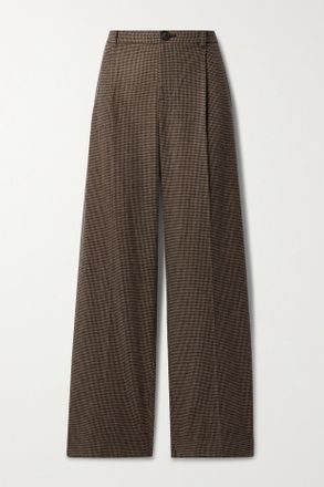 Vince Pantalon Large En Tissu Pied-de-poule &Agrave; Plis - Marron