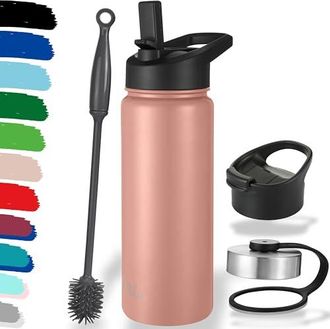 Milu Bouteille en acier inoxydable 500ml, 750ml, 1l (+3 couvercles) - Bouteille thermo avec paille, bouteille deau, pour boissons chaudes, froides et gazeu