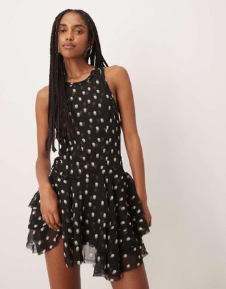 Free People Raven - Robe courte imprim&eacute;e - Nuit-Multicolore