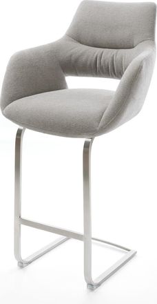 DELIFE Barstuhl Yago-Flex Strukturstoff Soft Grau Freischwinger Flach Edelstahl Silberfarben Taschenfederkern, Barst&uuml;hle