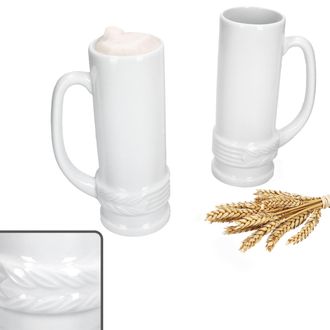 MamboCat 2er Set Ehren-Krug mit Henkel I 0,5 Liter I wei&szlig;er Bierkrug aus Keramik mit &Auml;hren-Relief f&uuml;r 2 Personen I schlanker gl&auml;nzender Bierhumpen I Grillparty