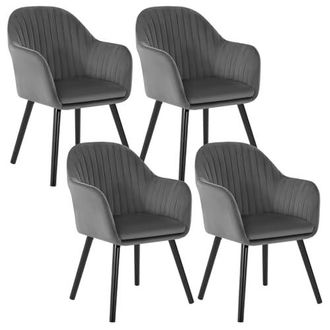 Woltu Lot de 4 Chaises de Salle à Manger, Chaises Relaxantes en Velours et Bois Massif, Gris Foncé BH259dgr-4