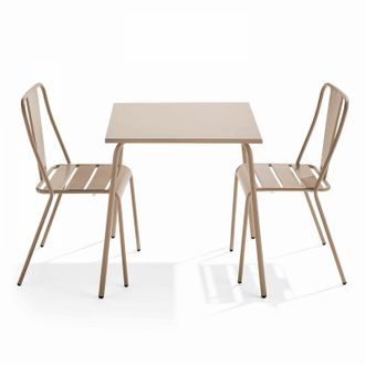 Oviala Oviala - Ensemble table de jardin carr&eacute;e et 2 chaises bistrot taupe - Palavas