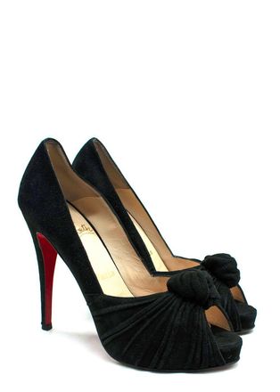 Christian Louboutin Louboutin Black Suede Peep Toe Pump Heels Size 39.5