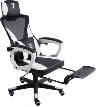 Trisens Gaming Stuhl im modernen Racing-Design mit einklappbarer Fußstütze - Gaming Chair mit flexiblen Armlehnen - ergonomischer Gaming Schreibtischstuhl mit