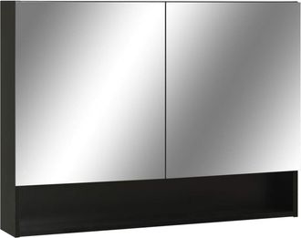 tidyard LED BadSpiege lschrank Badh&auml;ngeschrank Badm&ouml;bel Badschrank Spiegel Schwarz 80x15x60 cm MDF