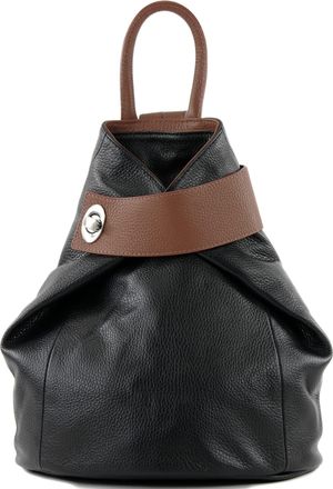 modamoda.de T179 - ital: Damen Rucksack Tasche aus Leder, Farbe:Schwarz/Braun