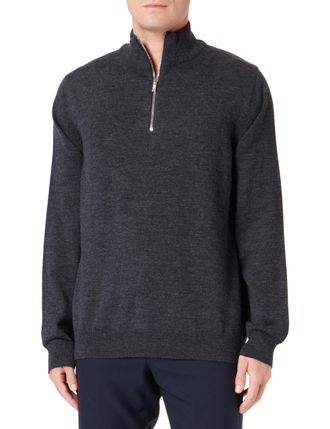 Seidensticker Herren Merino Pullover mit Reissverschluss - Pullover mit geradem Schnitt - Bügelleicht - Umlegekragen- Langarm - 100% Baumwolle, Grau