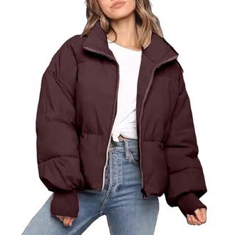 Generic Veste dhiver chaude &agrave; capuche solide avec fermeture &eacute;clair pour femme, marron, XXL