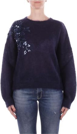 Blugirl Femme, Pulls, Bleu, Taille: 40 FR Pull ras du cou avec paillettes