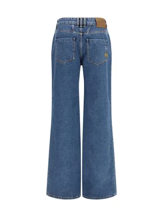 Balmain Womens Straight Wide-Leg Jeans Bleu Fonce Cotton