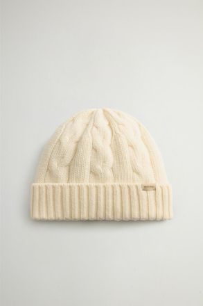 Woolrich Damen Beanie aus reiner Wolle mit Zopfmuster Weiß Größe S