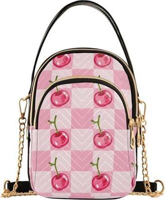 Mnsruu Sac à bandoulière pour femme - Rose cerise - Motif écossais - Petit sac à bandoulière avec sangle réglable