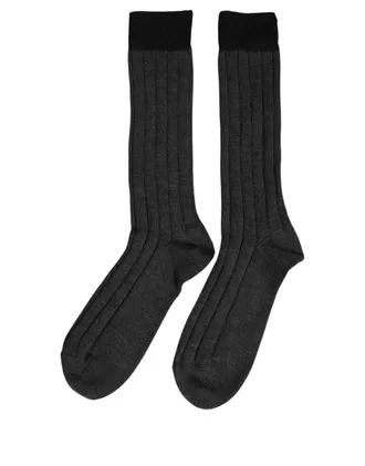 Dolce & Gabbana Womens Dark Gray Wool Logo Calf Long Ribbed Accessory Socks Acrylic Alpaca Clothing