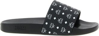 MCM Mcm, Homme, Chaussures, Noir, Taille: 45 EU Slides en caoutchouc avec imprim&eacute; monogramme