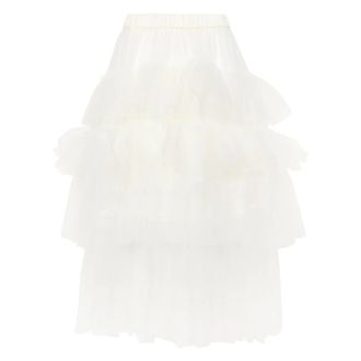 Simone Rocha Femme, Jupes, Blanc, Taille: 38 FR Jupe Midi en Tulle &agrave; Volants
