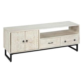 Atmosphera Atmosphera - TV-M&ouml;bel Ajay - Metall & Mangoholz - geschnitztes Motiv 54x140 cm - Beige