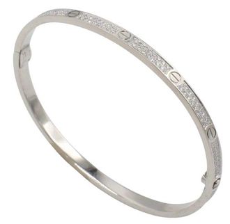 Cartier Full Diamond Set 2 Row Love Bangle Size 16