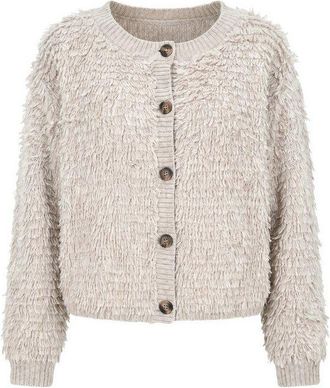 Ulla Popken Strickjacke Strickjacke Effektgarn Boxy Fit Rundhals Langarm