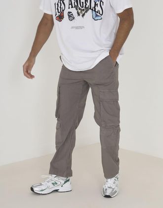 Brave Soul Pantalon cargo ample en popeline de coton - Taupe-Neutre