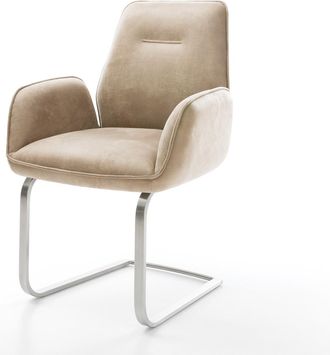 DELIFE Freischwinger Clea-Flex Mikrofaser Taupe Vintage Freischwinger flach Edelstahl, Esszimmerst&uuml;hle