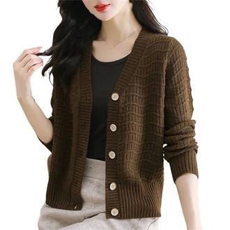Generic Cardigan tricot&eacute; pour femme - Printemps - Tendance - Style d&eacute;contract&eacute; et &eacute;l&eacute;gant, Caf&eacute;, XXL