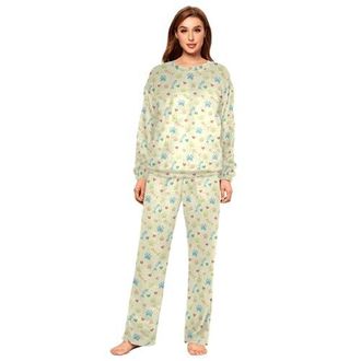 Alaza Ensemble de pyjama en polaire pour femme, motif chats mignons, vêtements de détente deux pièces, vêtements de nuit, pyjama thermique, super doux, ense
