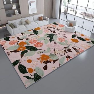 Generic Tapis Salon 120 x 180 cm, Design R&eacute;tro Tissu Fleurs Nature, Color&eacute; Tapis Antid&eacute;rapant &agrave; Poils Courts, Facile &agrave; Entretenir pour Salon, Salle &agrave; Manger, 