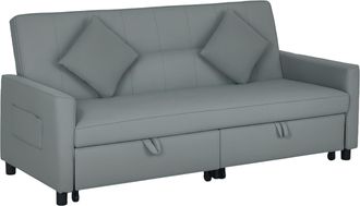 HOMCOM Schlafsofa, 3-Sitzer Sofa mit Schlaffunktion, Verstellbare Rückenlehne, Umkehrbare Ecksofa mit Wurfkissen, Samtoptik, Couch mit Rollen für Wohnzimmer,