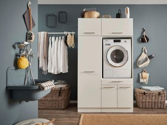 Möbelando Waschmaschinenumbauschrank >LAUNDREEZY< in weiß - 117,5x200x67,5 (BxHxT)