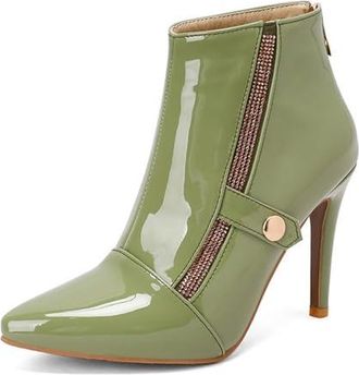 Generic Bottines &agrave; talon aiguille pour femme avec fermeture &eacute;clair lat&eacute;rale et strass, Vert, 38.5 EU