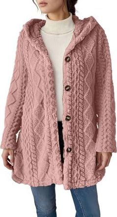 Generico Veste en tricot pour femme - Veste légère en peluche - Cardigan élégant avec poches - Pull en oïco épais - Cardigan long en tricot à manches longues a